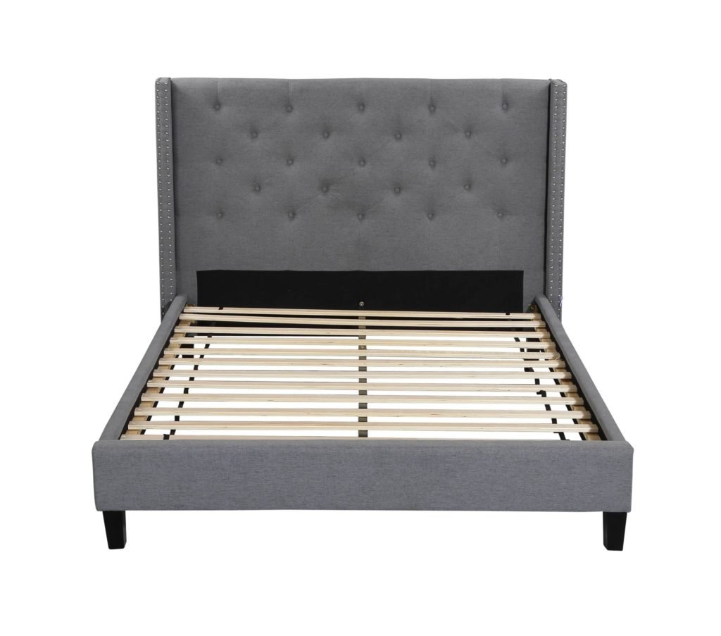 Megan - Upholstered Platform Bed, Grey – Queen - Huskyfurniture.ca
